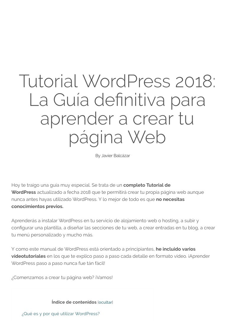 PDF de programación - Tutorial WordPress 2018 - Guía para Aprender a Crear tu Propia Web